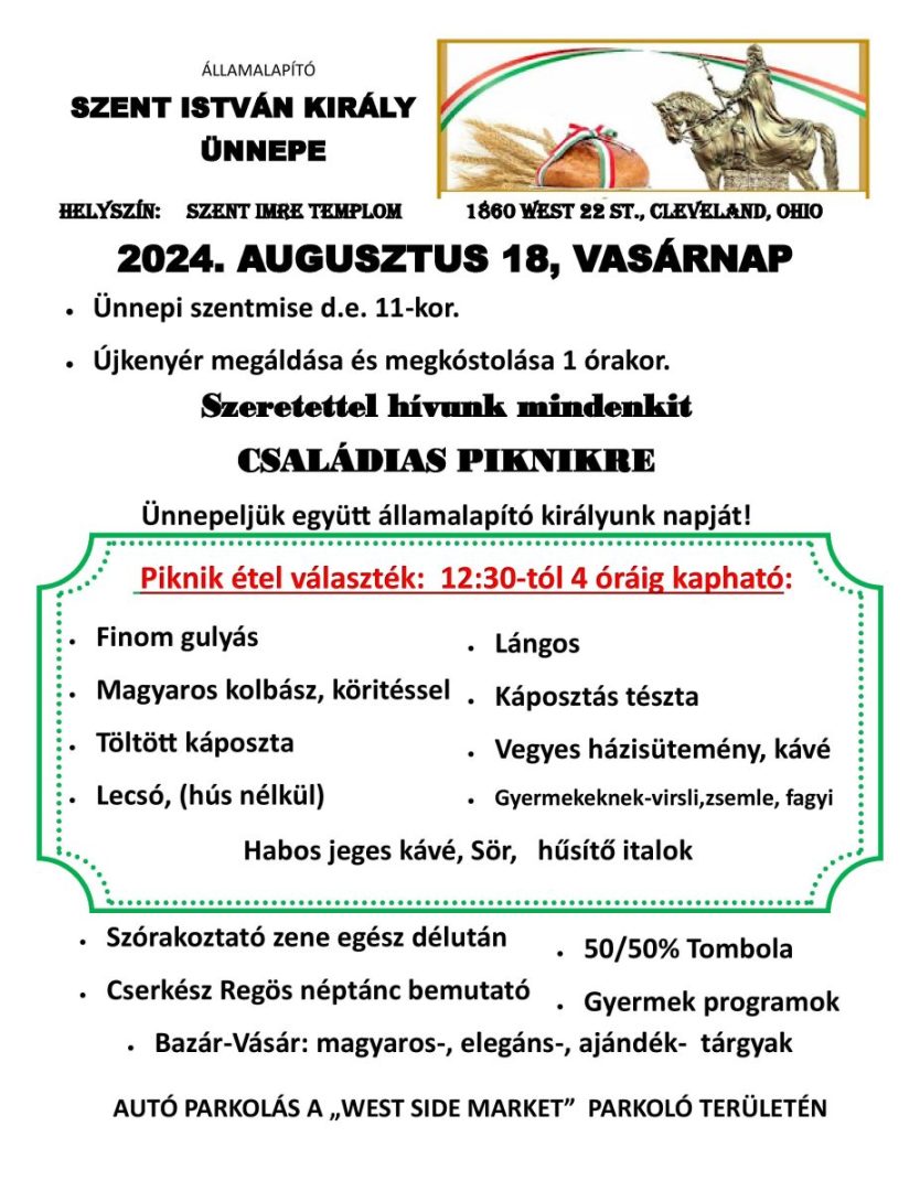 SZT. ISTVÁN NAP PIKNIK - 2024. AUGUSZTUS 18. - St. Emeric Church